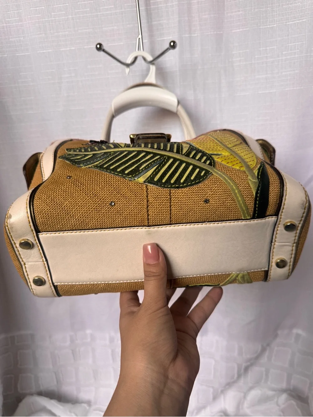 Coach | Bags | Coach Vintage 4439 Trim Canvas Satchel With Leaf And ...